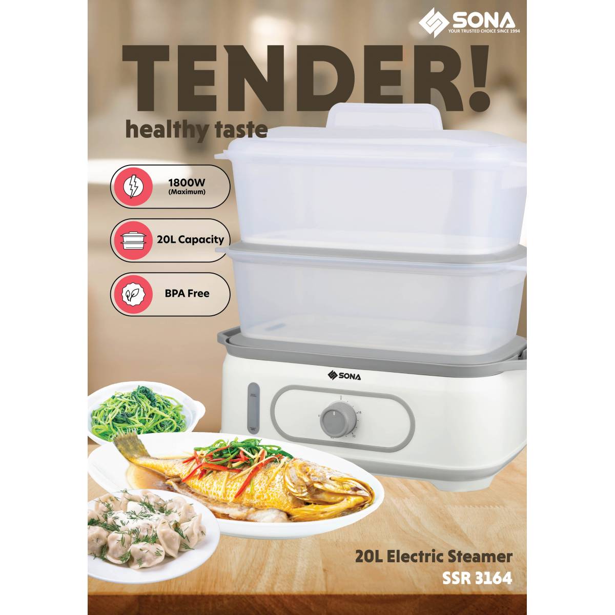 SONA 20L Electric Steamer SSR 3164